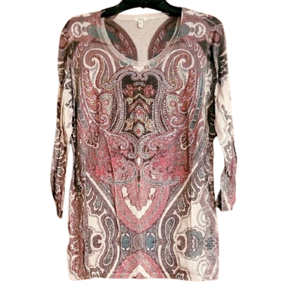 Reba | Tops | Reba Paisley Print Womens Bejewelles Top Xlarge | Poshmark